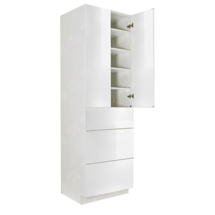 Valencia White Series Finish Pantry Cabinet with Inverted Door and 2 Doors and 3 Drawers