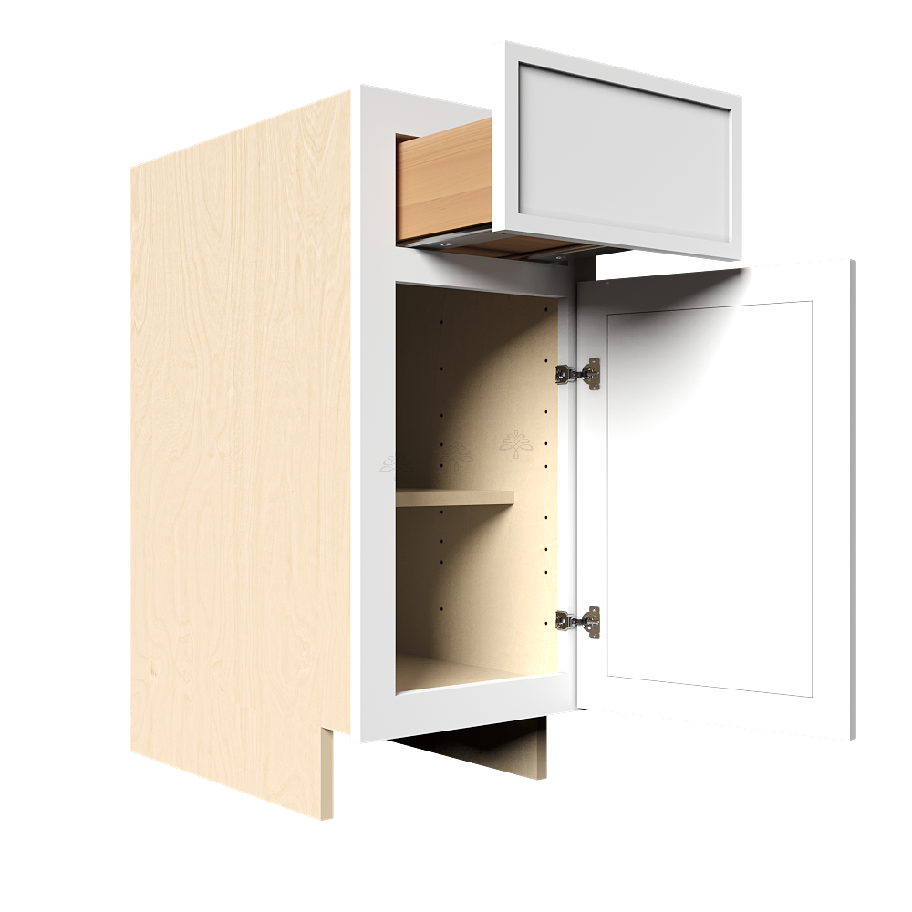 Urban Slim White Shaker Painted Finish Base Cabinet with 1 Drawer 1 Do ...