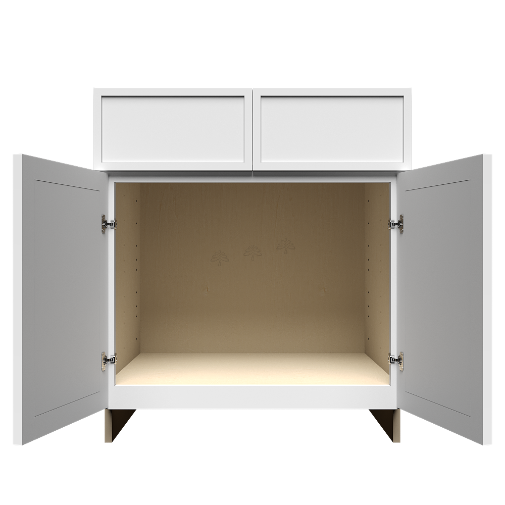 Urban Slim White Shaker Painted Finish Sink Base Cabinet with 2 False ...